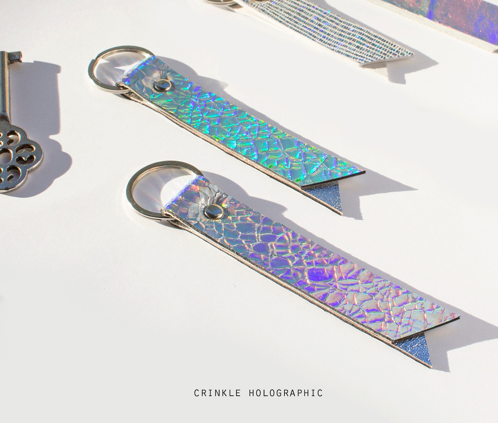 Holographic Leather Keyring Hologram Key Fob Silver Leather - Etsy Norway