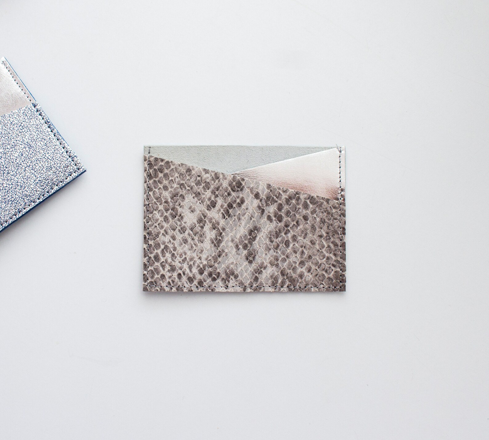 Silver Leather Card Wallet, Silver Leather ID Wallet, Business Card ...