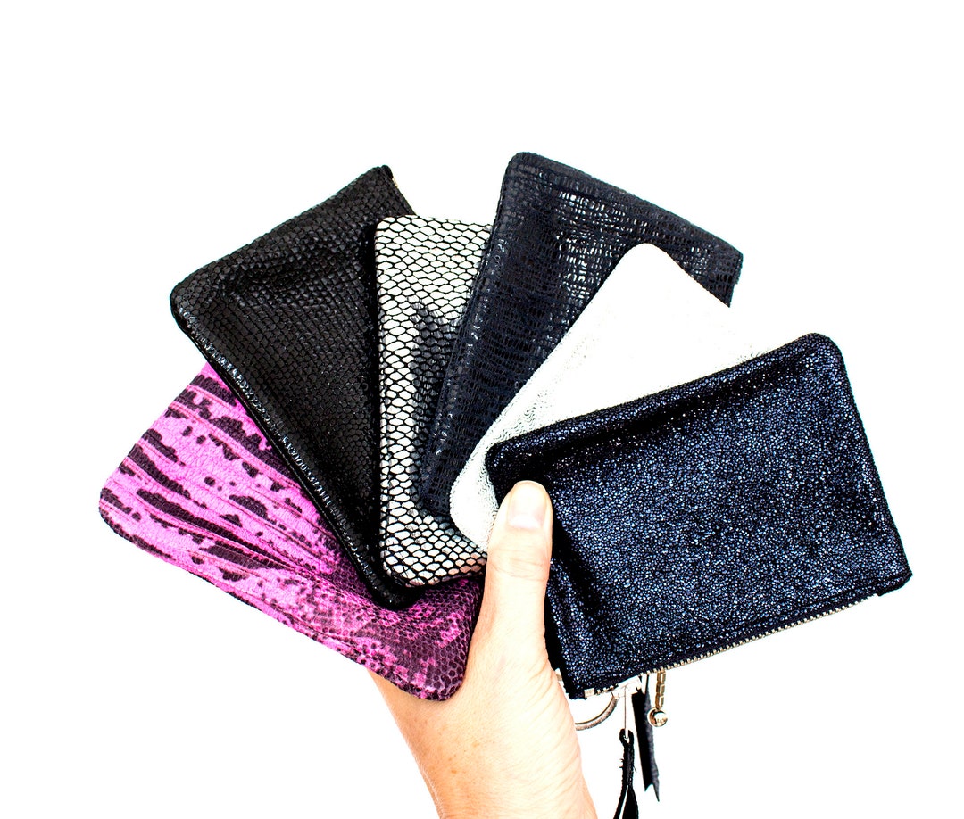 Leather Keyring Pouch, Blue Glitter Coin Purse, Black Lizard Coin Purse ...