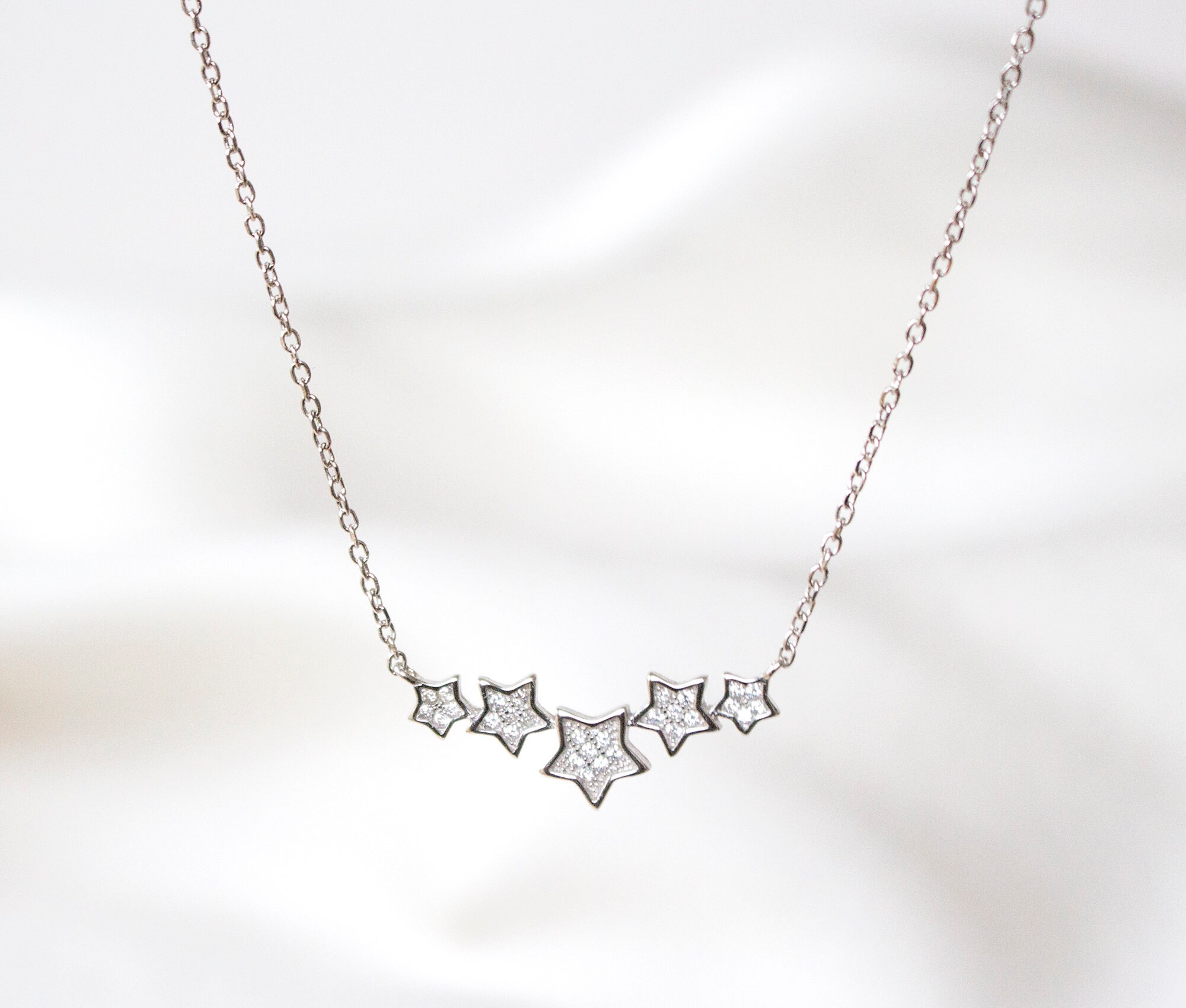 Clustered Star Necklace, Celestial Star Necklace, 925 Sterling Silver ...