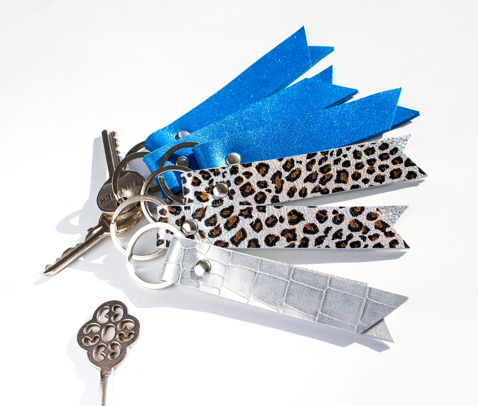 Leopard Leather Keyfob Electric Blue Key Fob Shiny Reptile - Etsy