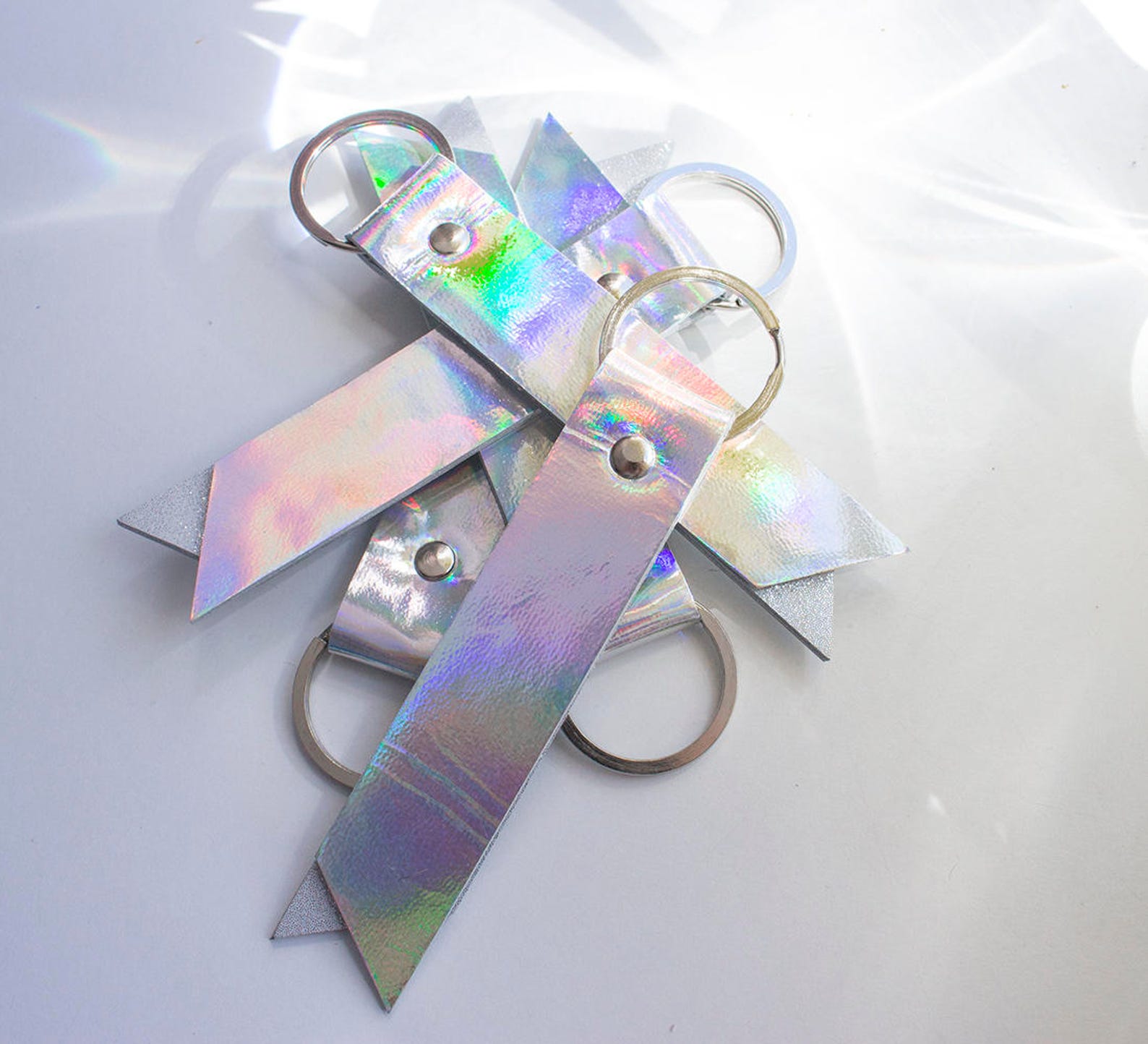Holographic Leather Keyring Hologram Key Fob Silver Leather | Etsy