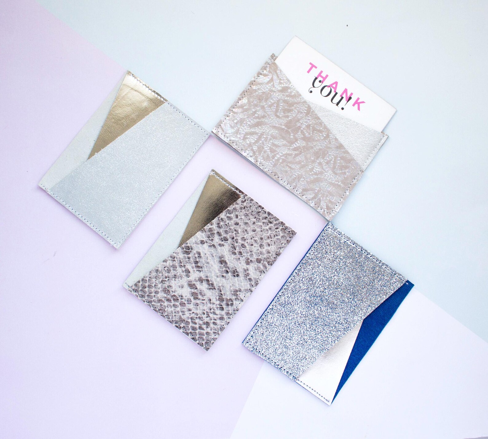 Silver Leather Card Wallet, Silver Leather ID Wallet, Business Card ...