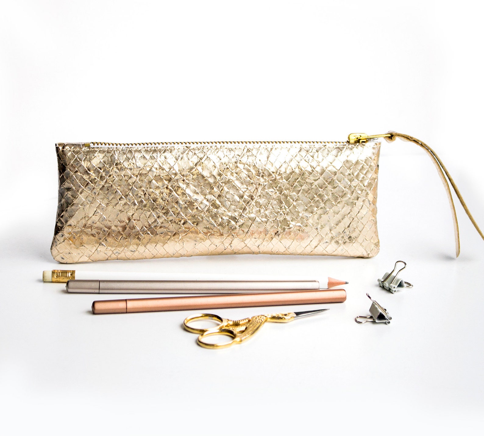 Gold Leather Pencil Case Metallic Gold Pen Pouch Gold - Etsy