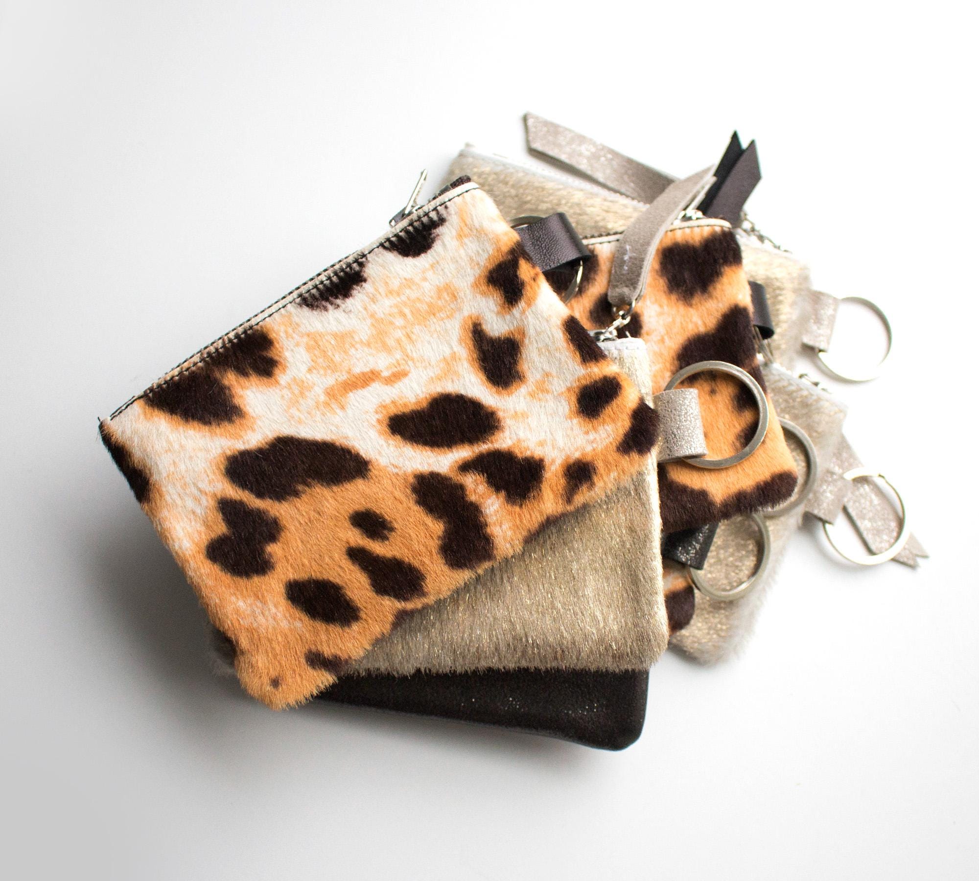 Leopard Keyring Pouch, Tiny Fur Coin Purse, Leopard Coin Purse, Small ...