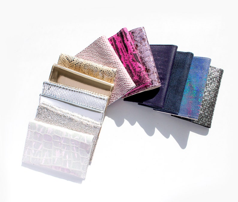 Mini Leather Card Wallet Snake ID Wallet Pink Business Card | Etsy