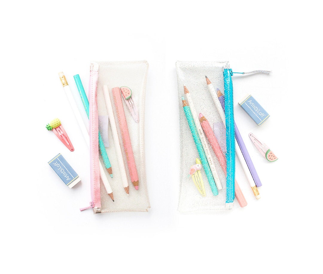 Clear Glitter Pencil Case, Plastic Pen Pouch, See Through Make up Bag ...