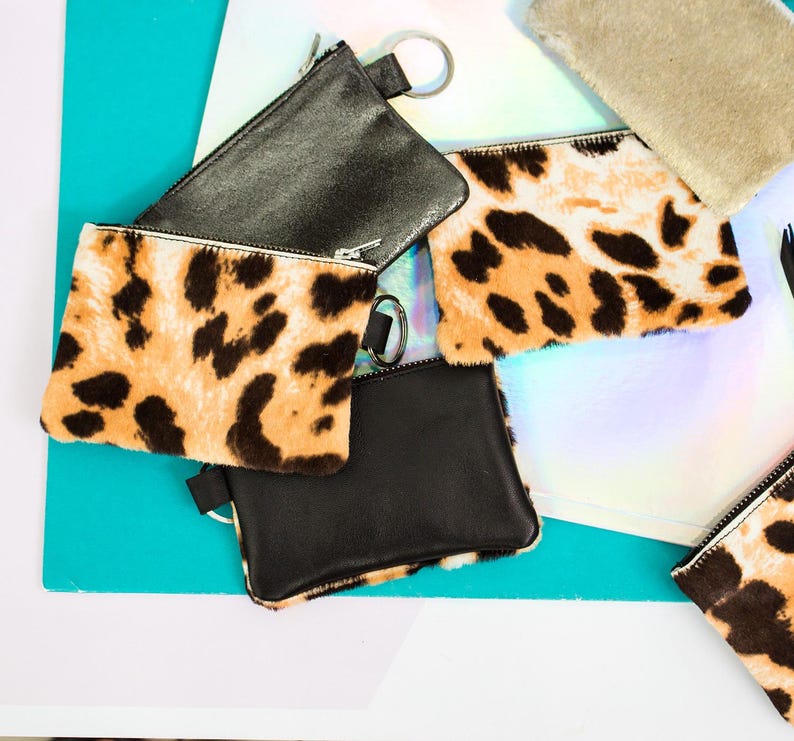Leopard Keyring Pouch, Tiny Fur Coin Purse, Leopard Coin Purse, Small ...