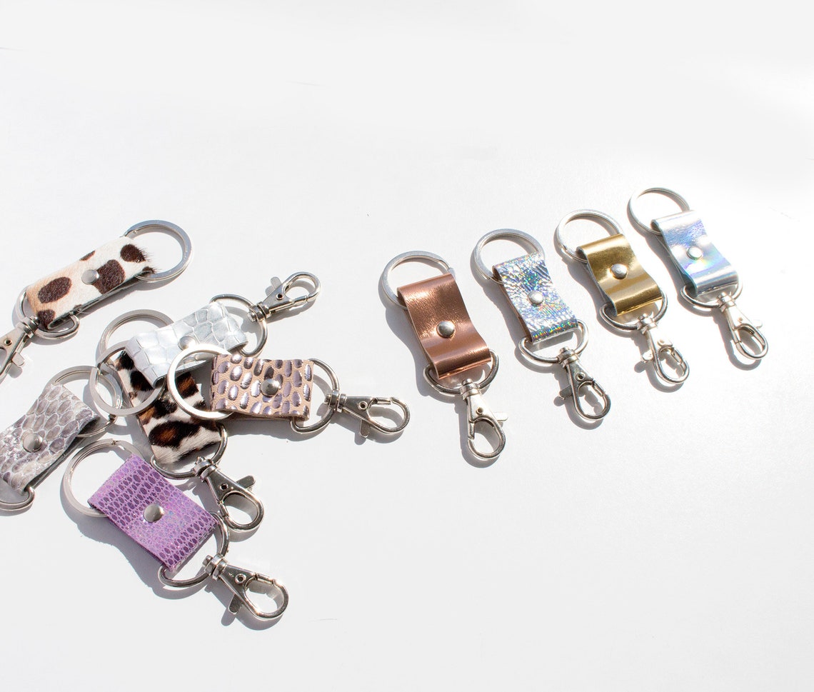 Leather Key Fob Gold Leather Keychain Leopard Key Chain With - Etsy