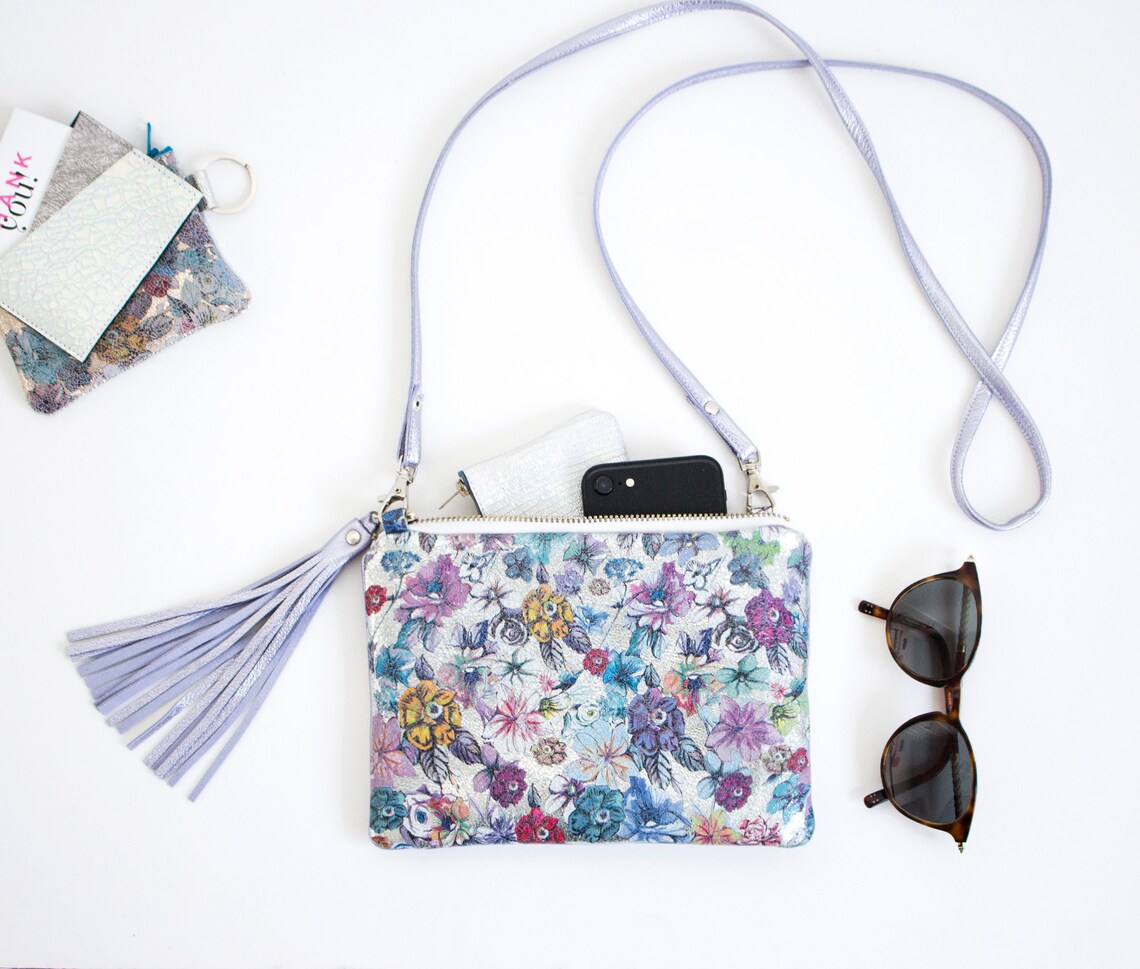 Violet Flower Leather Bag, Floral Leather Purse, Vintage Wedding Clutch ...