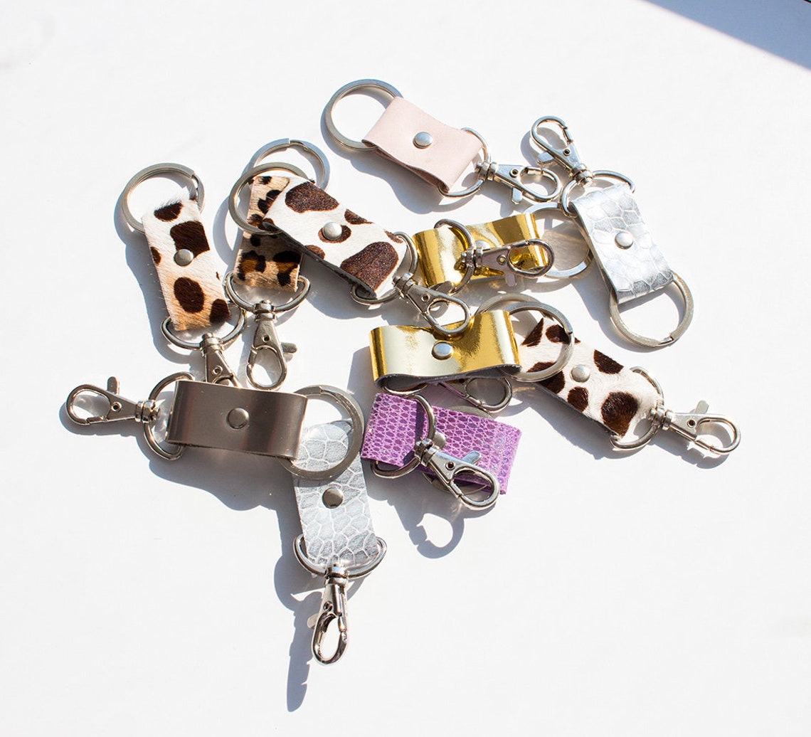 Leather Key Fob Gold Leather Keychain Leopard Key Chain With - Etsy
