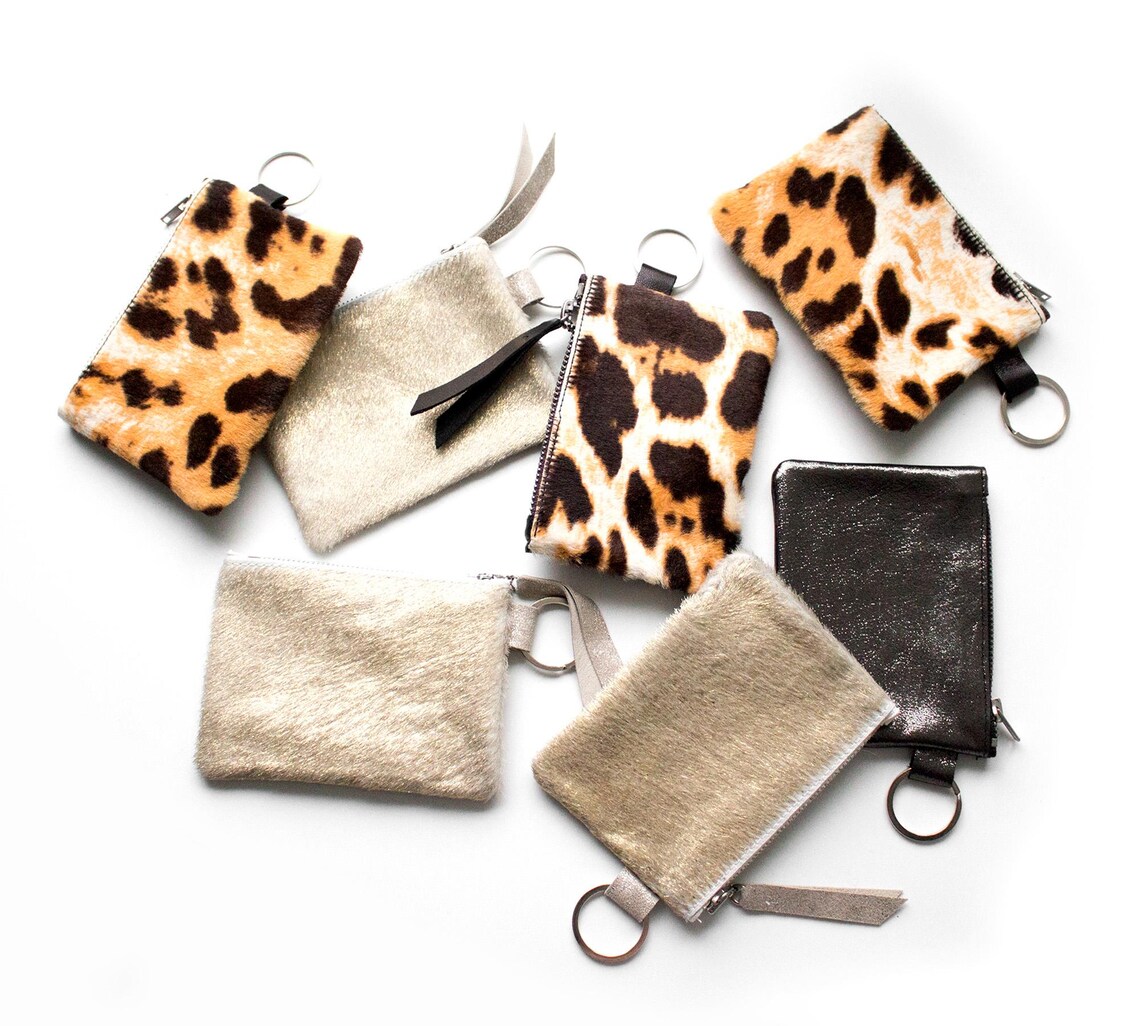 Leopard Keyring Pouch, Tiny Fur Coin Purse, Leopard Coin Purse, Small ...
