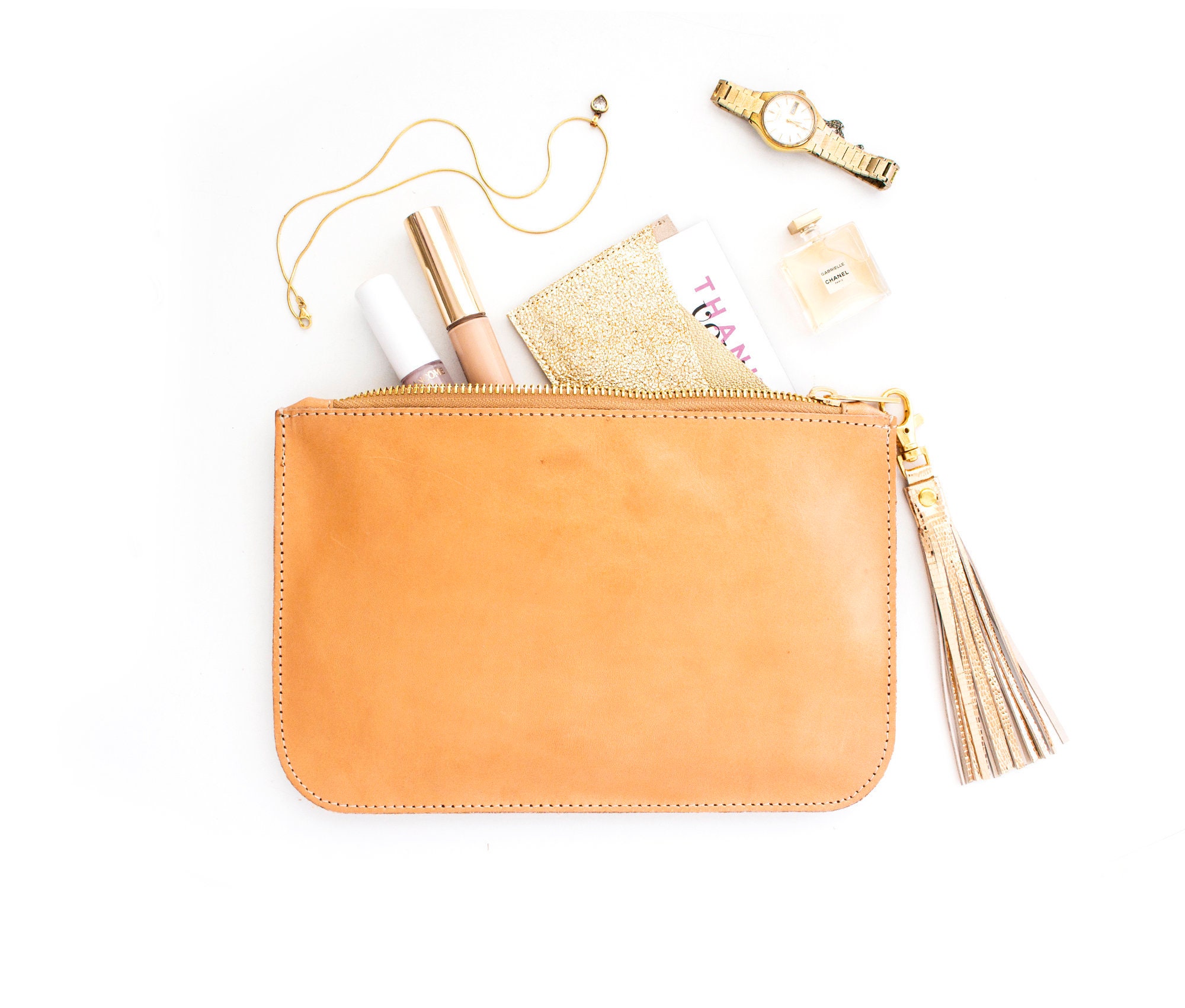 Tan Leather Clutch Minimalist Leather Evening Bag Classic | Etsy