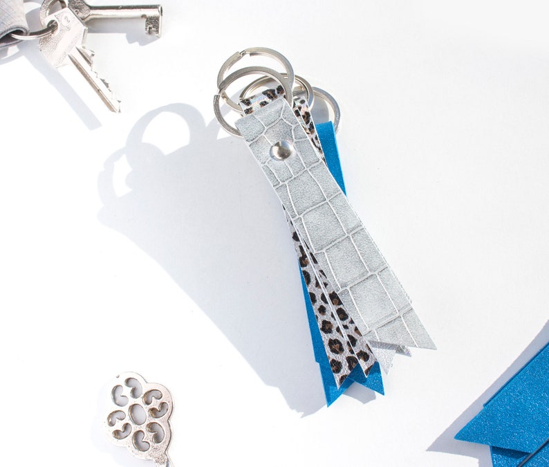 Leopard Leather Keyfob Electric Blue Key Fob Shiny Reptile - Etsy