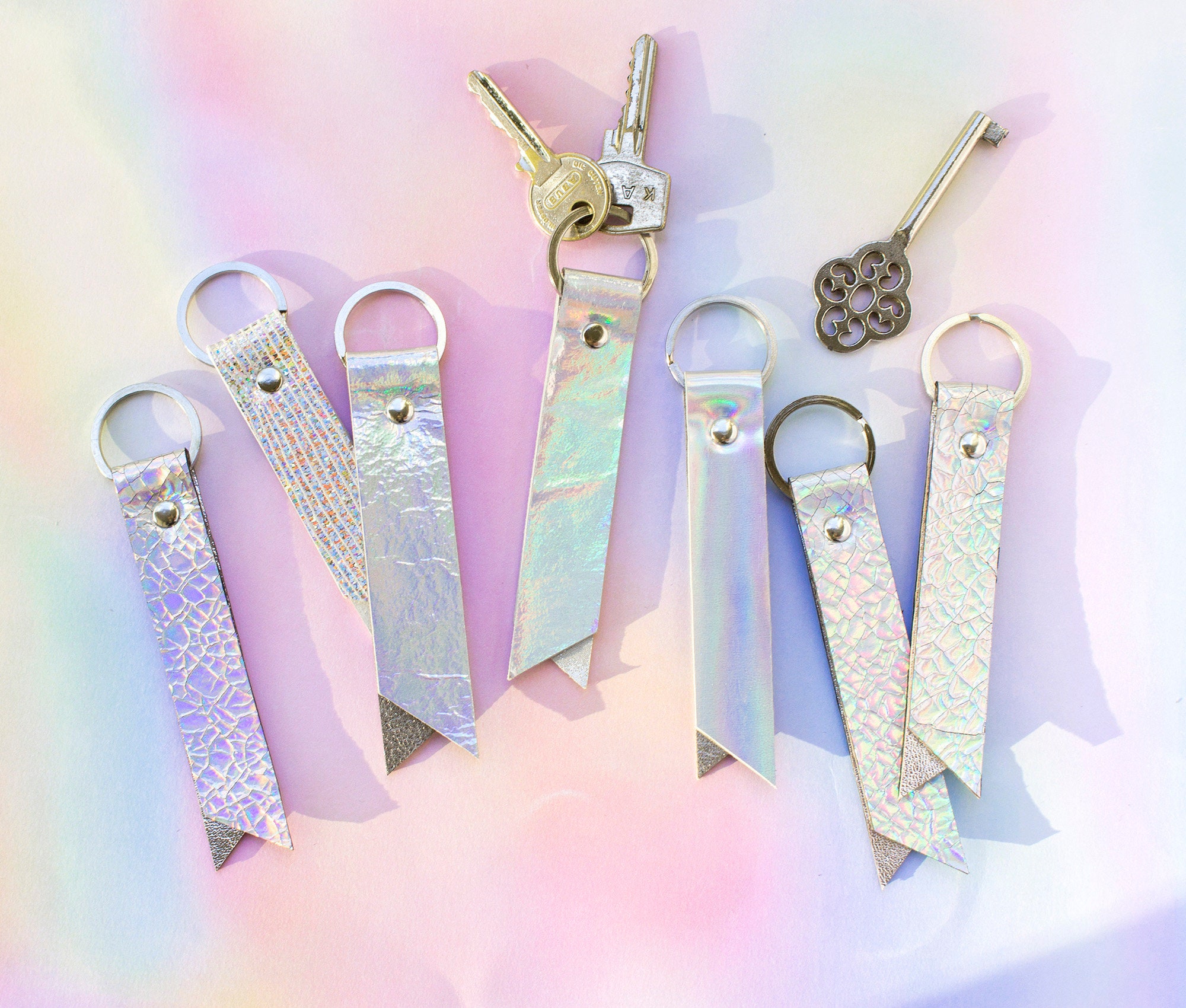Holographic Leather Keyring Hologram Key Fob Silver Leather - Etsy Norway