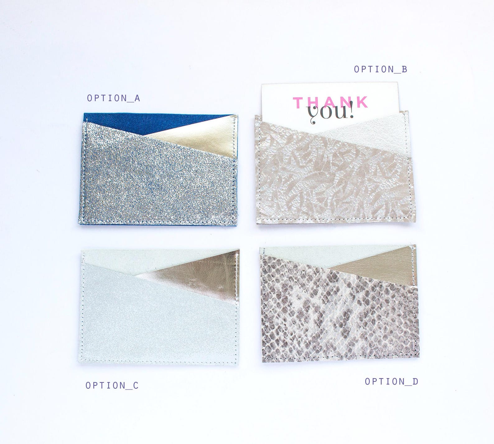 Silver Leather Card Wallet, Silver Leather ID Wallet, Business Card ...