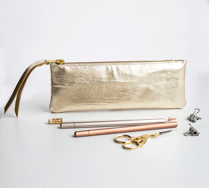 Gold Leather Pencil Case Metallic Gold Pen Pouch Gold | Etsy