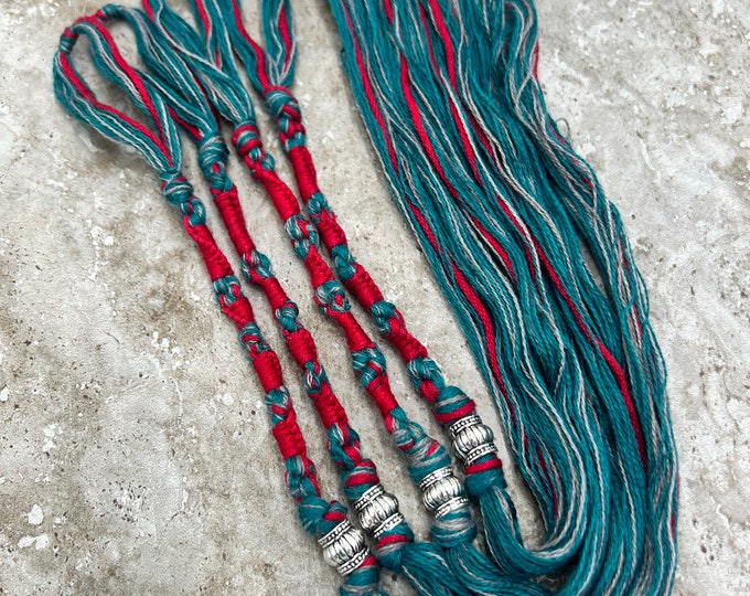 BEADED Tzitzit Set of 4 Mixed Retro Red, Teal, and Gray Tzitzits YHWH ...