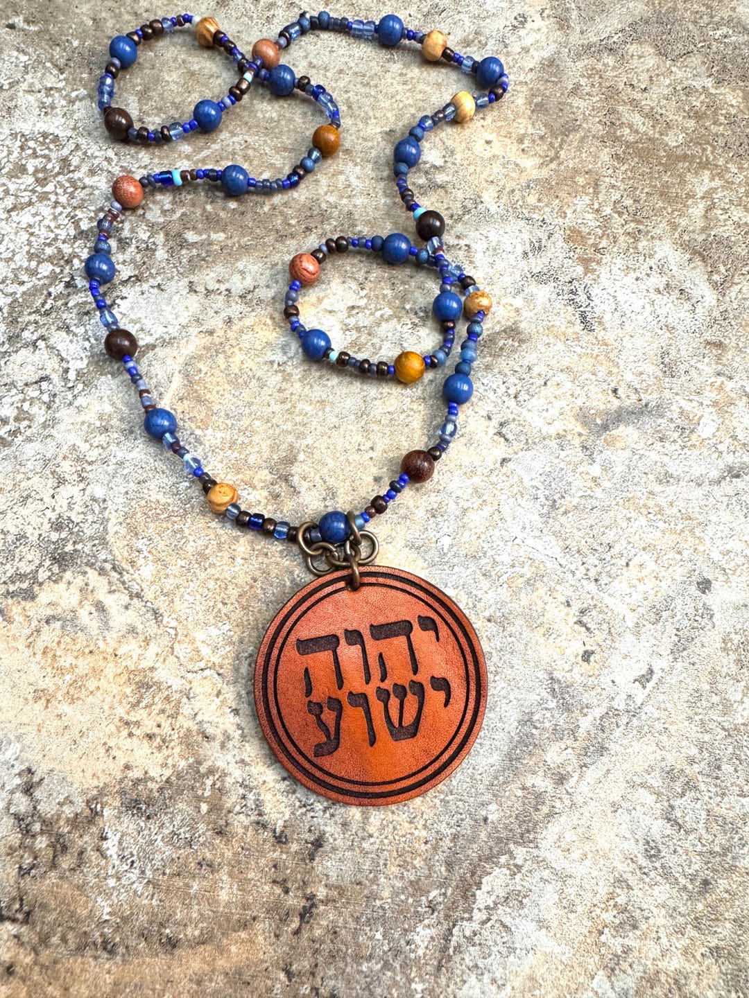YHWH and YESHUA Necklace, Hand Made Leather Pendant, on Hand Beaded ...
