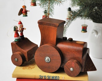70s wooden train toy 1970s model locomotive vintage wood steam engine ...