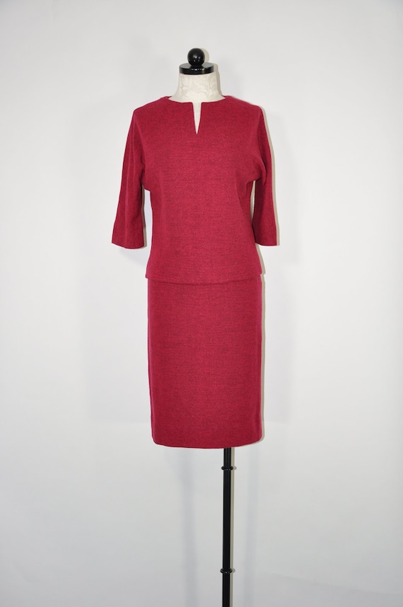 50s raspberry pink wool suit / magenta pencil skirt s… - Gem