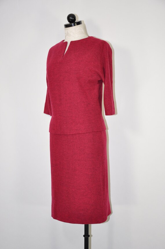 50s raspberry pink wool suit / magenta pencil skirt s… - Gem