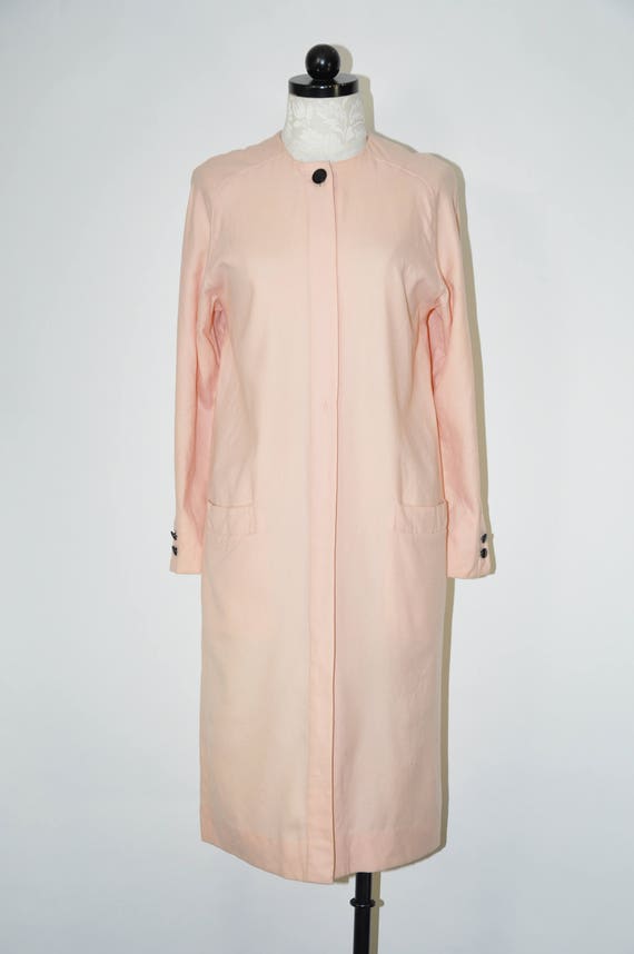 80s peach minimalist dress / 1980s pale pink shirtdre… - Gem