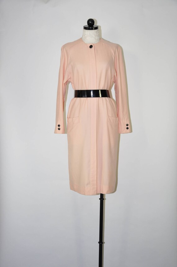 80s peach minimalist dress / 1980s pale pink shirtdre… - Gem