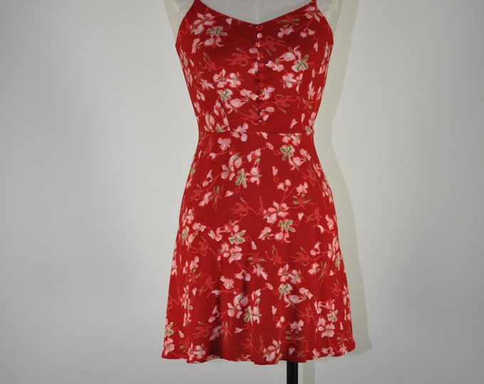 Vintage Red Floral Micro Mini Dress / Floral Print Strappy - Etsy