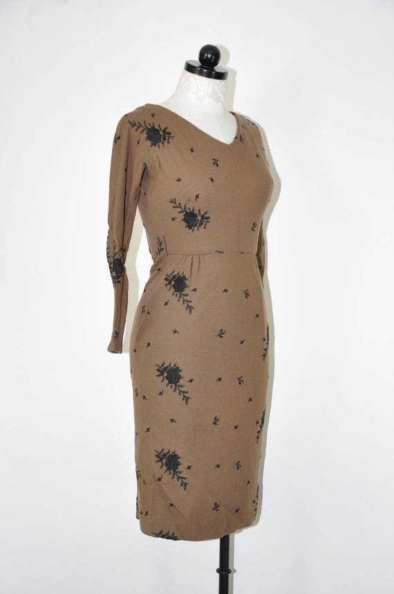 60s nutmeg fitted wool dress / 1960s walnut brown dre… - Gem