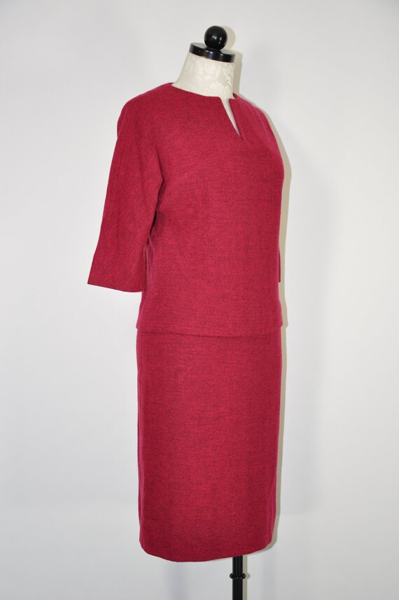 50s raspberry pink wool suit / magenta pencil skirt s… - Gem