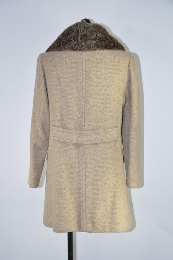 70s wool tweed pea coat / 1970s rabbit fur collar coa… - Gem