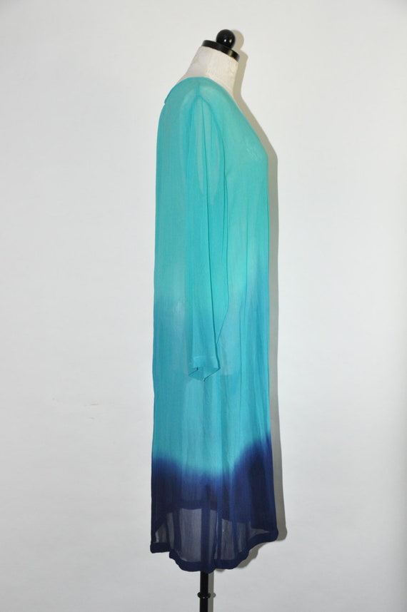 90s ocean blue ombre duster / 1990s turquoise maxi ca… - Gem