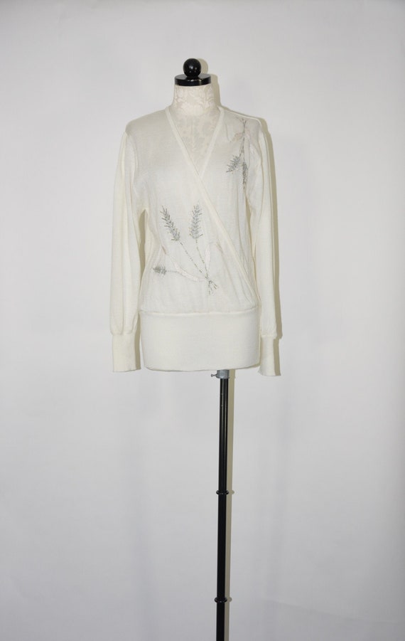 80s beaded top white - Gem