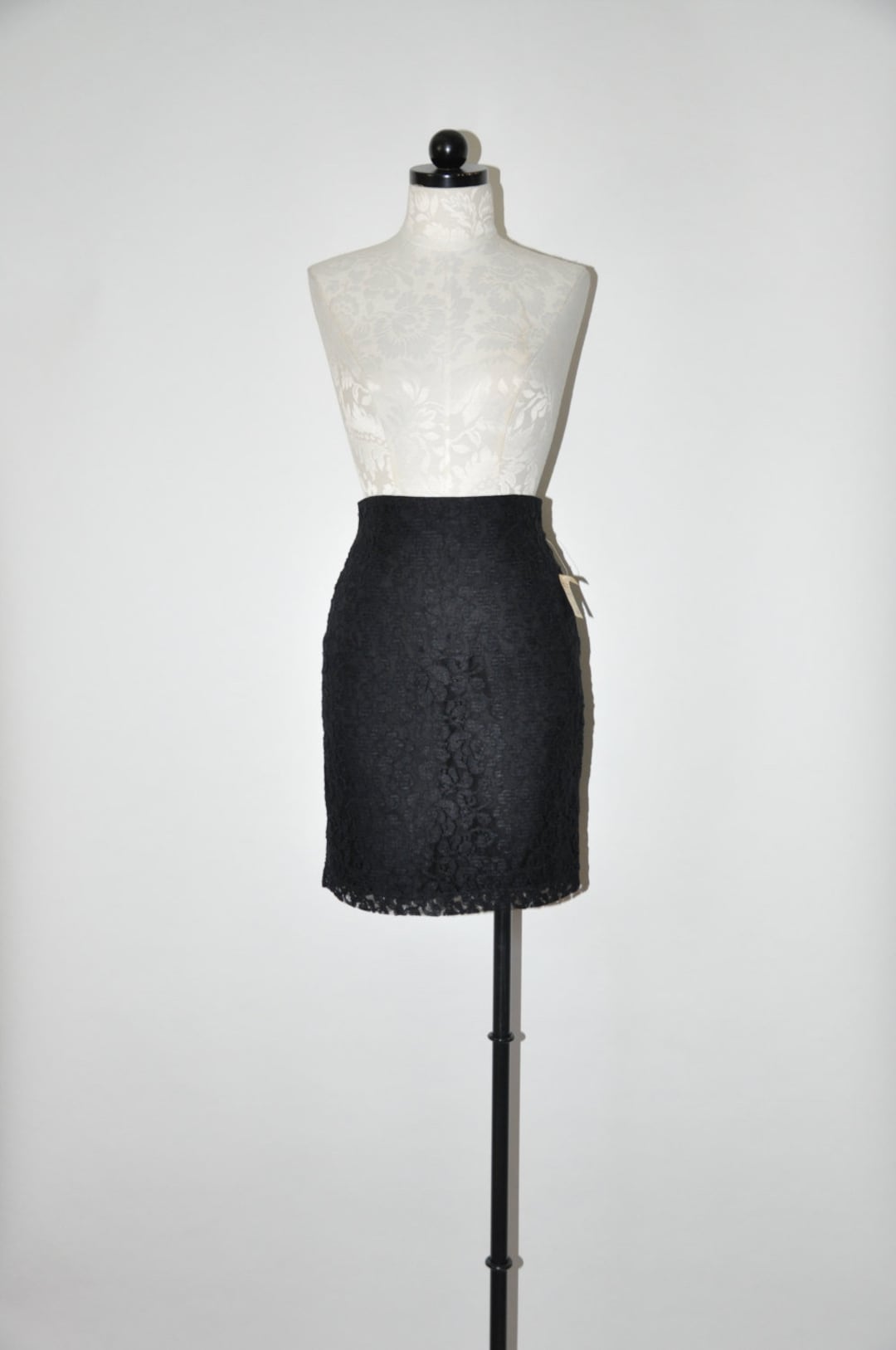 90s Black Lace Mini Skirt / 1990s Minimalist Pencil Skirt / Fitted High ...