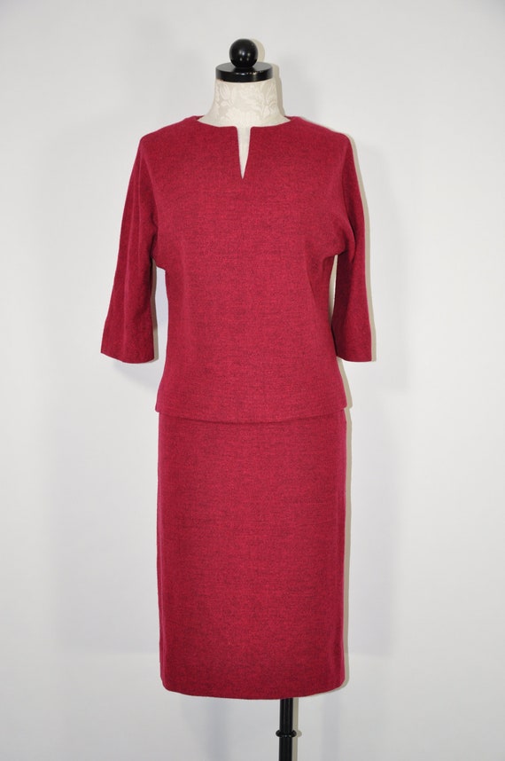 50s raspberry pink wool suit / magenta pencil skirt s… - Gem