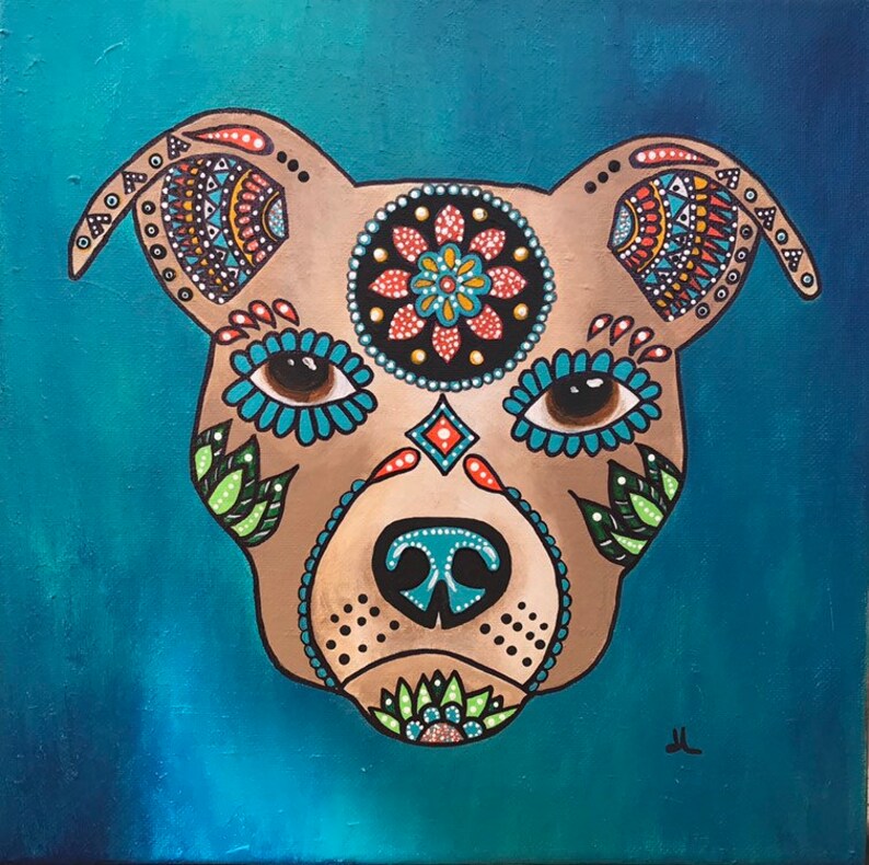 Keychain Dog Henna Style Hindi Peaceful Indian Pit bull Day of | Etsy