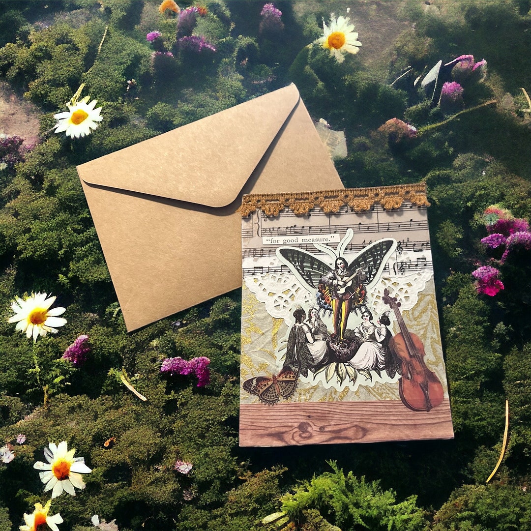 Butterfly Woman Musician Vintage Nature Inspired Greeting Card, Blank ...