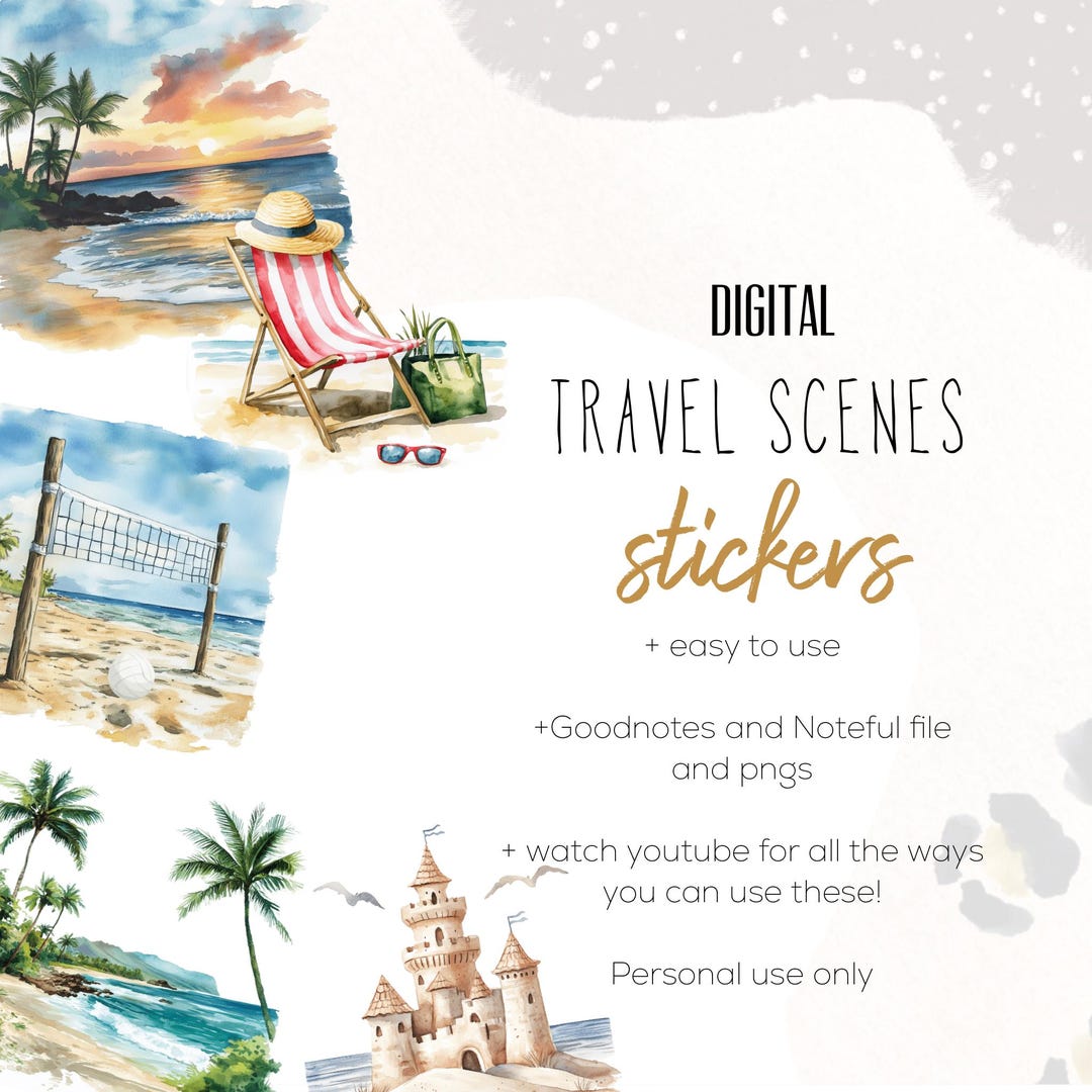Travel Scene Digital Stickers, Digital Planning, Cute Stickers for ...