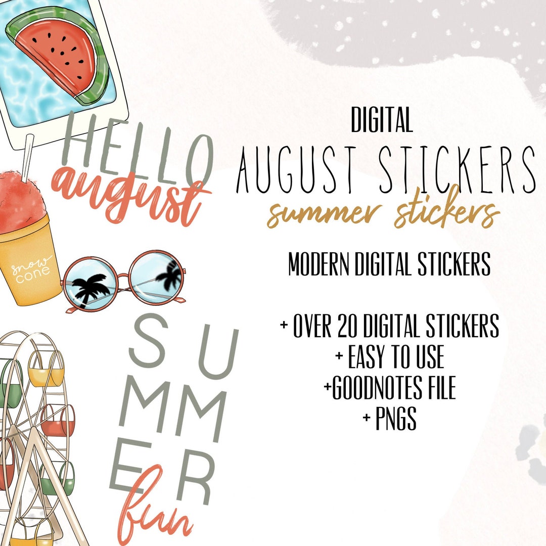 August Digital Stickers for Goodnotes, Summer Modern Minimalist Digital ...