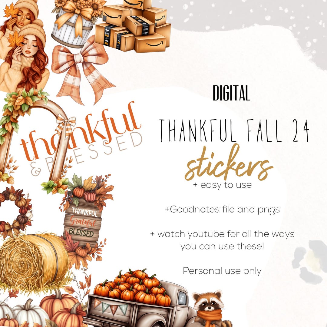Thankful Fall 24 Digital Stickers, Digital Planning, Fall Stickers ...
