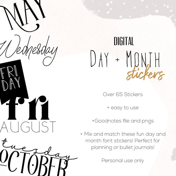 Day and Month Stickers for Digital Planning Mix and Match - Etsy
