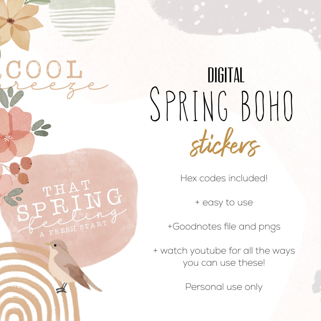 Spring Boho Digital Stickers Boho Floral Goodnotes Modern Stickers ...