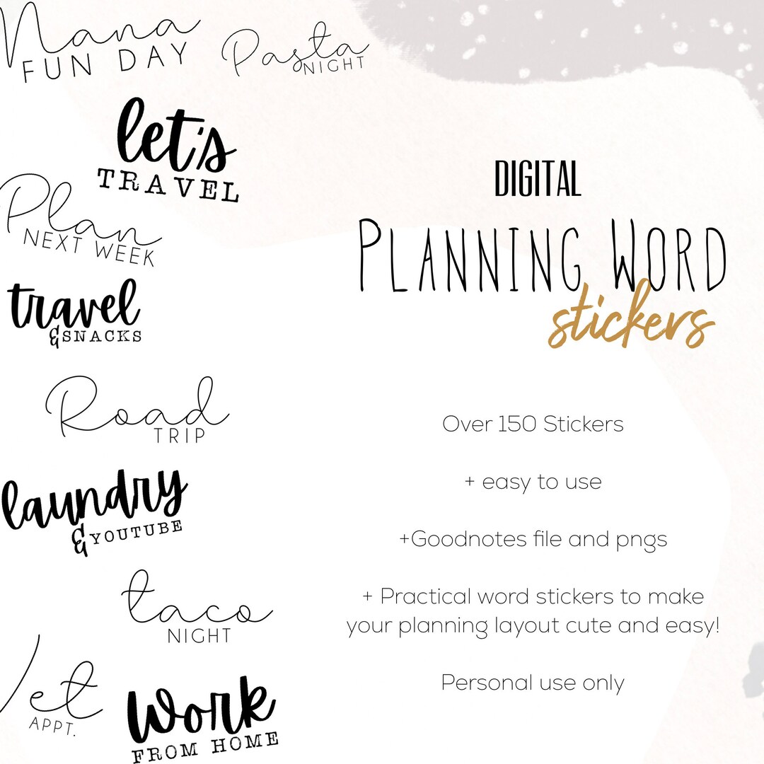 Planner Word Stickers | Modern Digital Phrase Stickers - Etsy