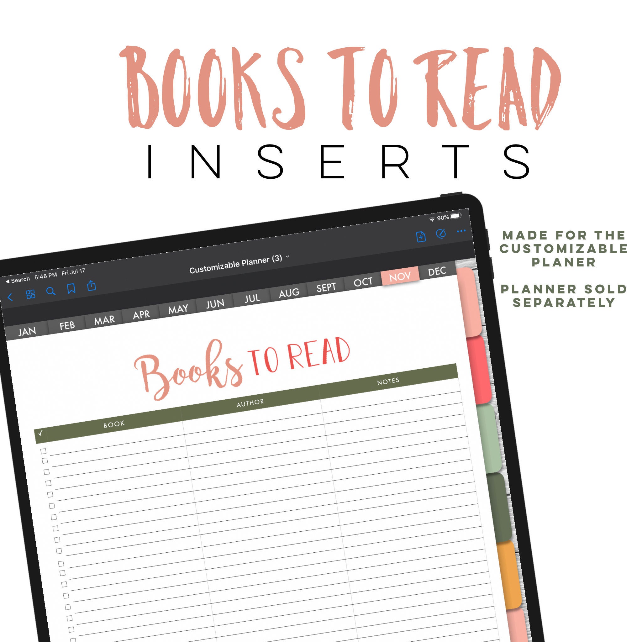 Books to Read planner Digital INSERTS for the Customizable | Etsy