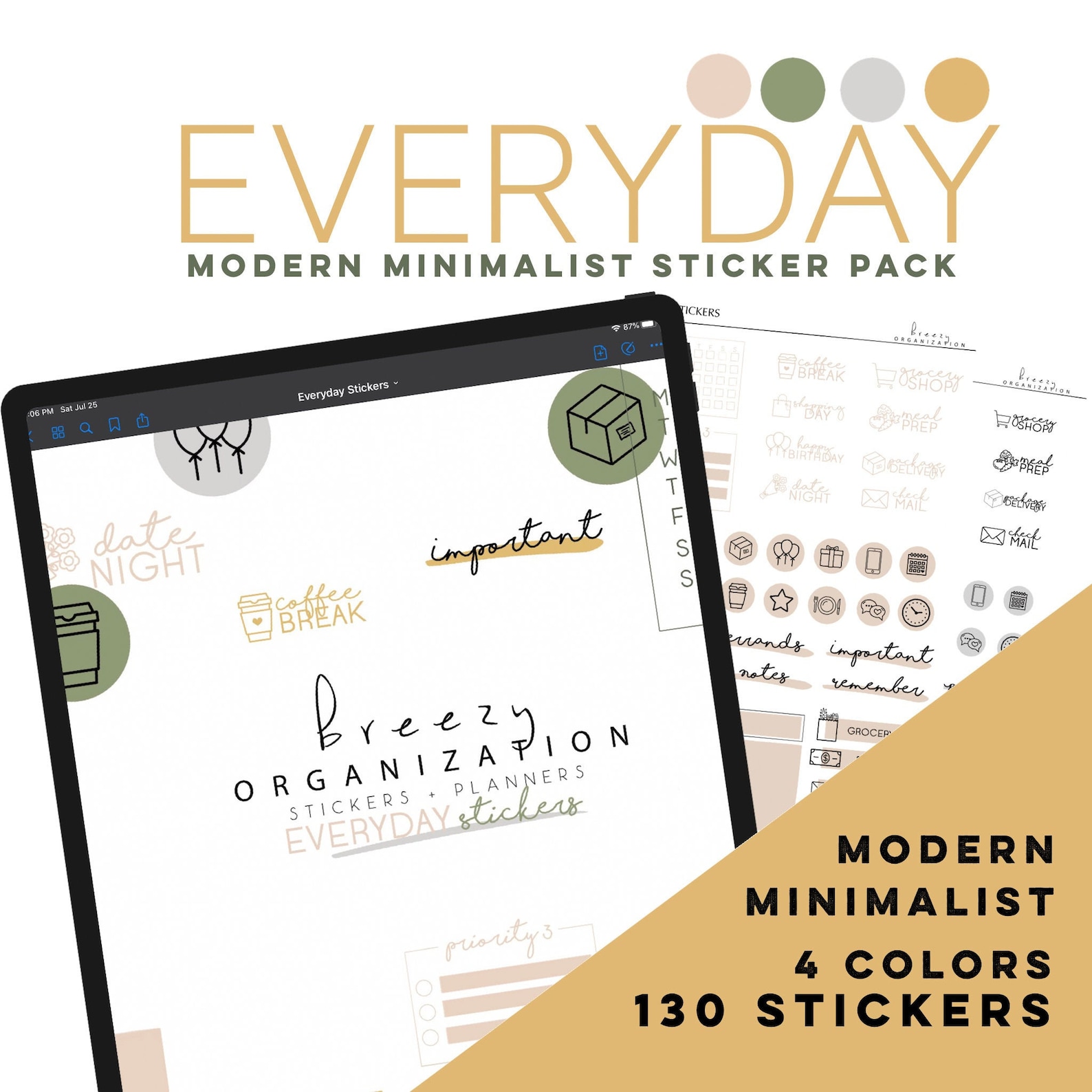 Everyday Common Minimalist Modern Digital Stickers for | Etsy