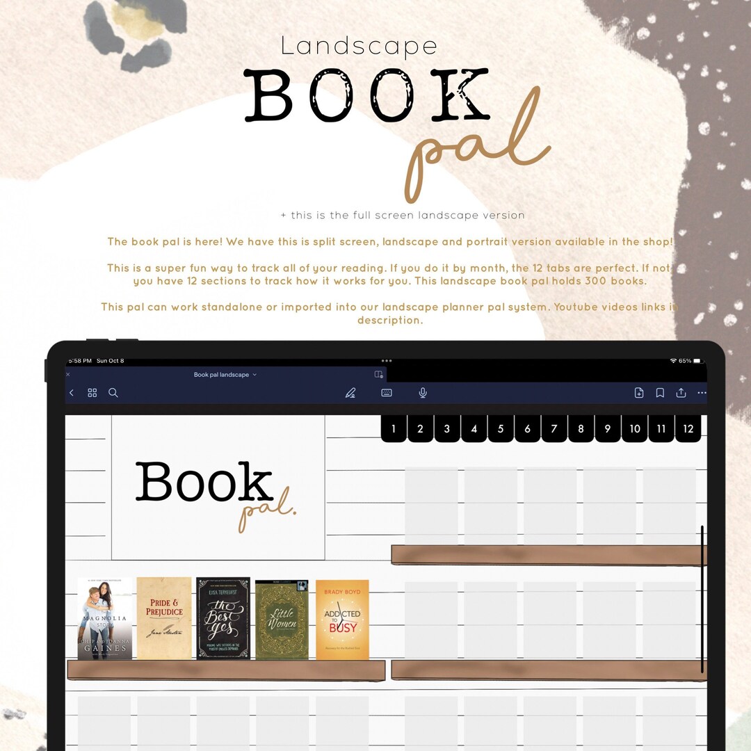 Landscape Book Pal | Digital Planner Organizer | Digital Book Reviews ...