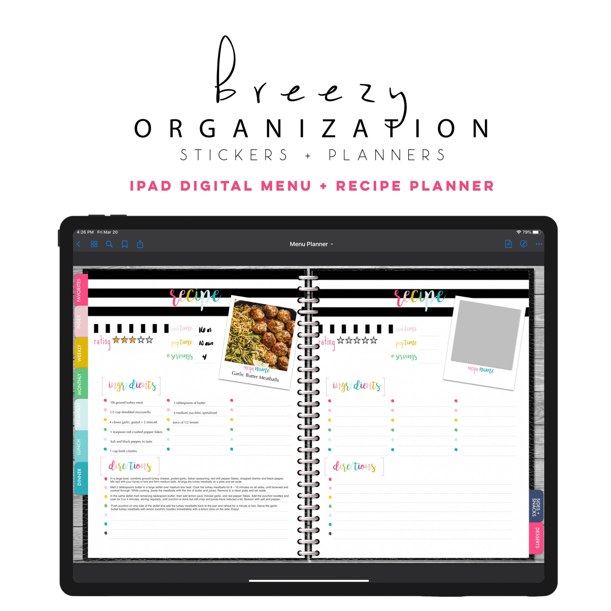 Digital Menu Planner Digital Recipe Planner Goodnotes | Etsy