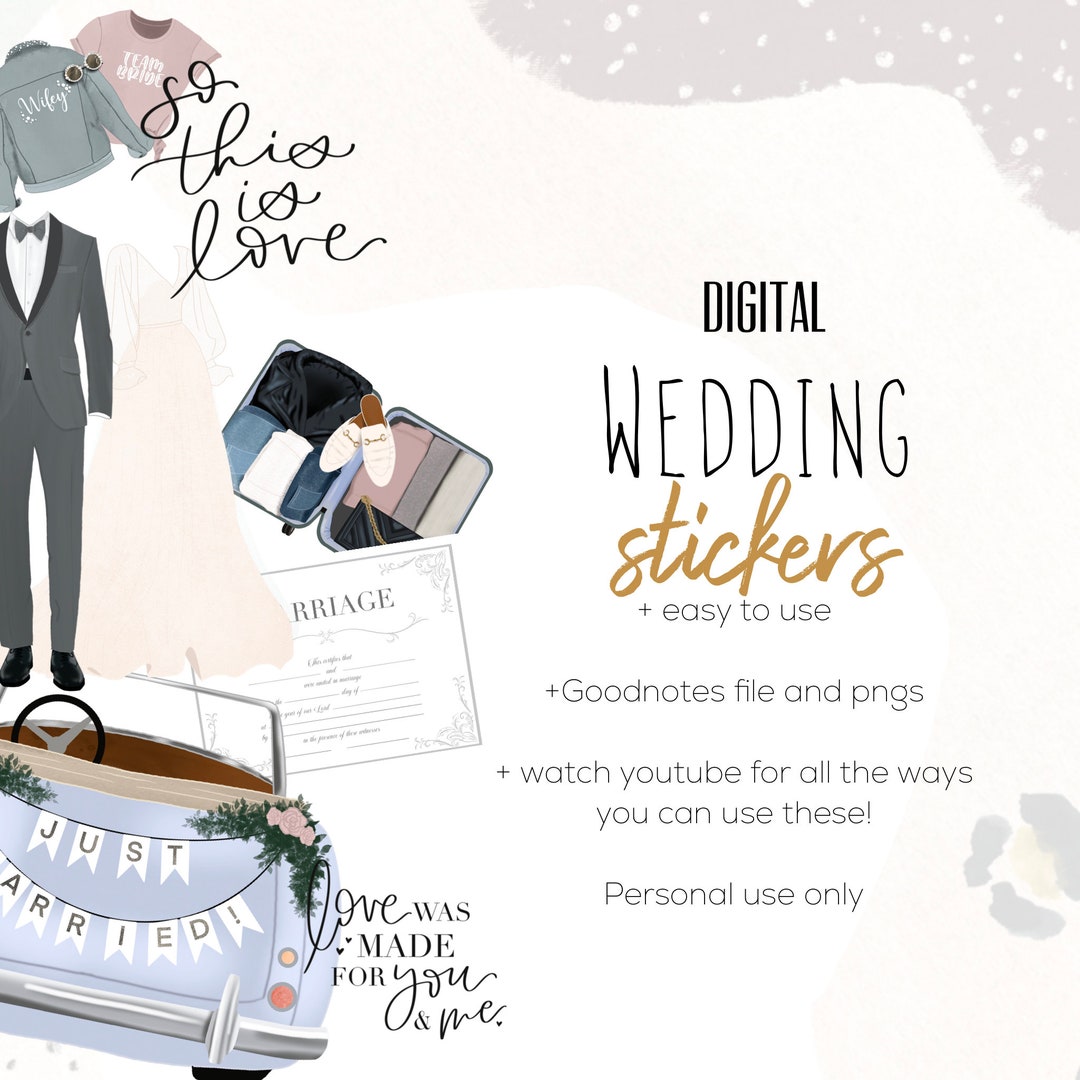 Wedding Digital Stickers, Wedding Day Stickers, Bride and Groom Digital ...