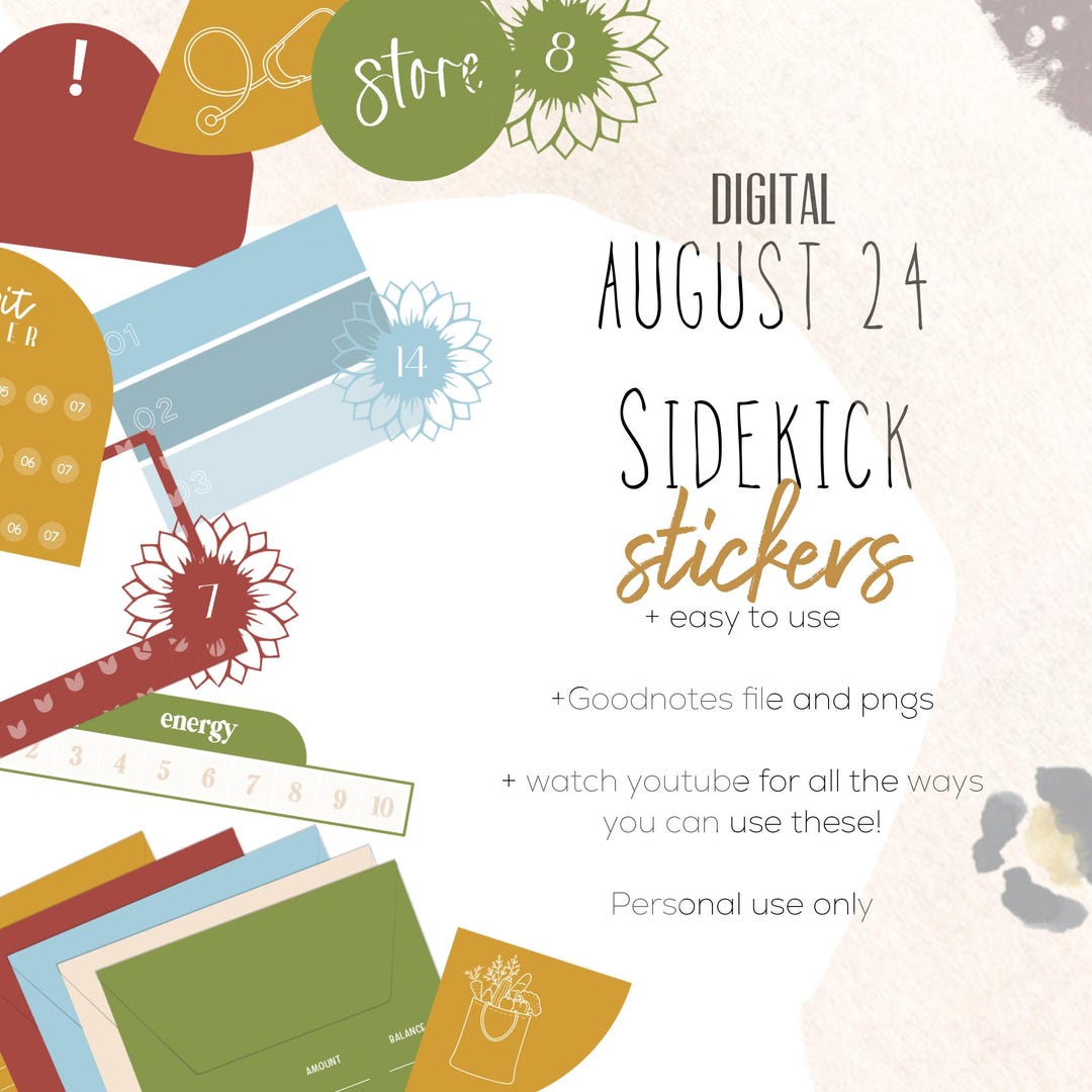 August 2024 Sidekick Digital Stickers | Summer Goodnotes Modern ...
